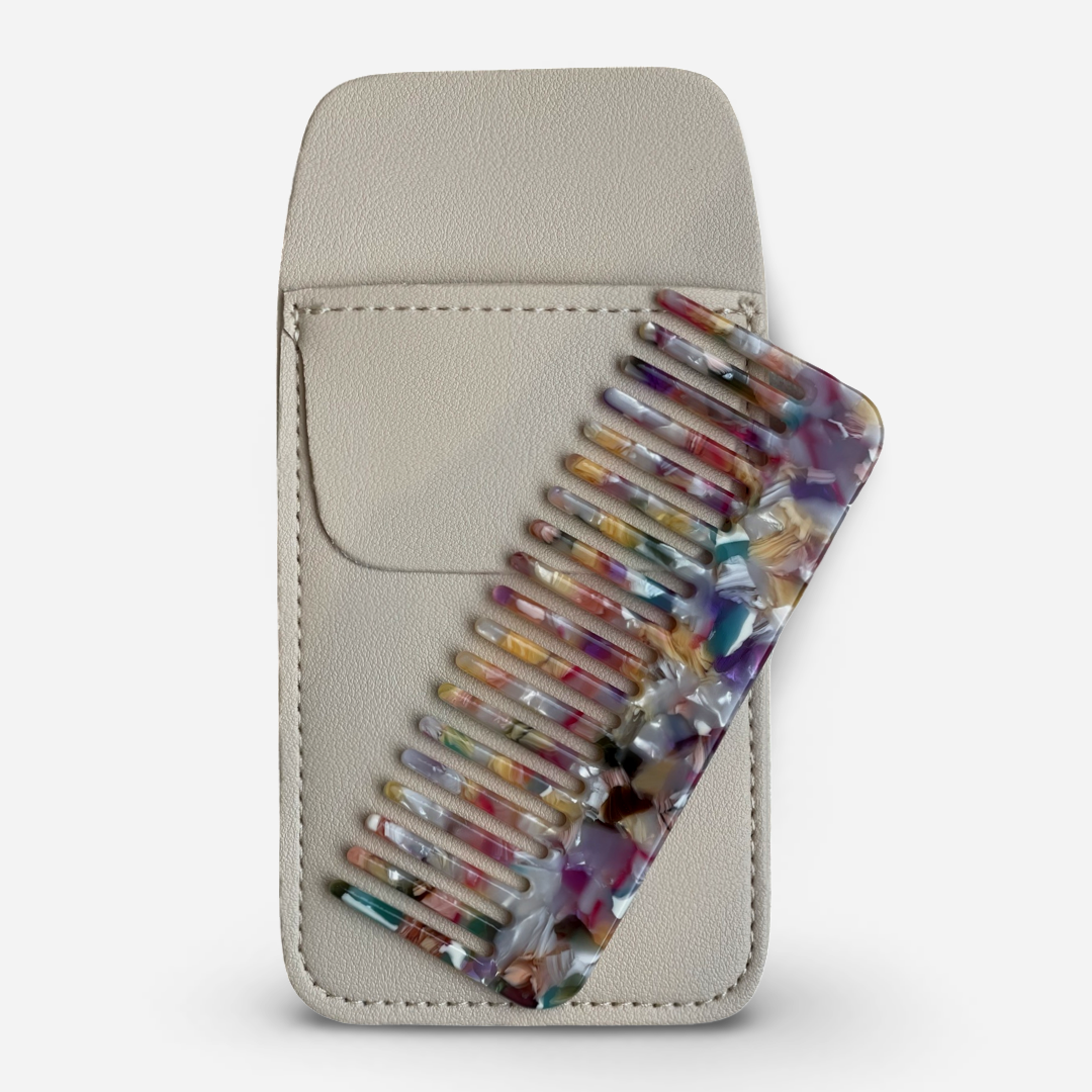 HAIR COMB + POUCH IN CREAM/MULTI – One Pilates Studios
